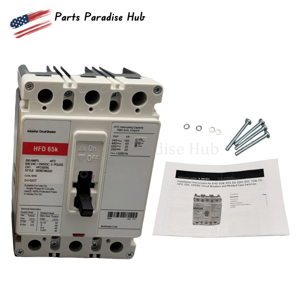 New Circuit Breakers for EATON HFD3200L 3 Pole 200 Amp 600V HFD3200 | eBay