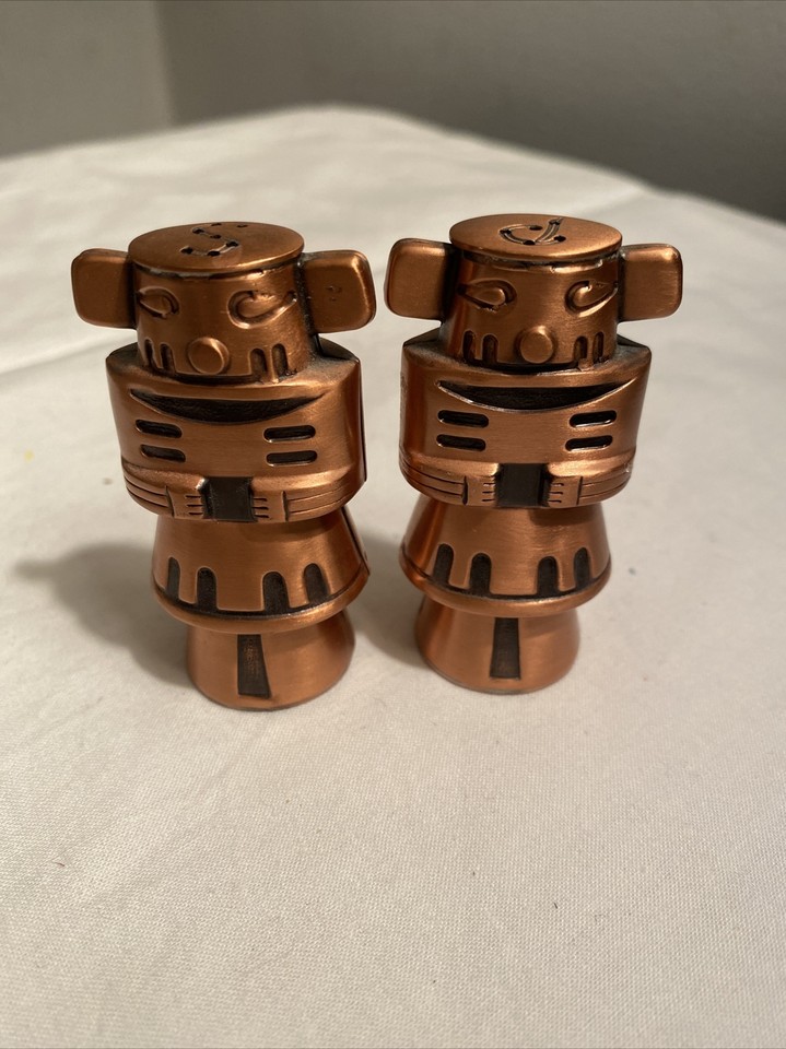 Vtg Anco Japan Copper Aztec Mayan Kachina Doll SALT And PEPPER Totem ...