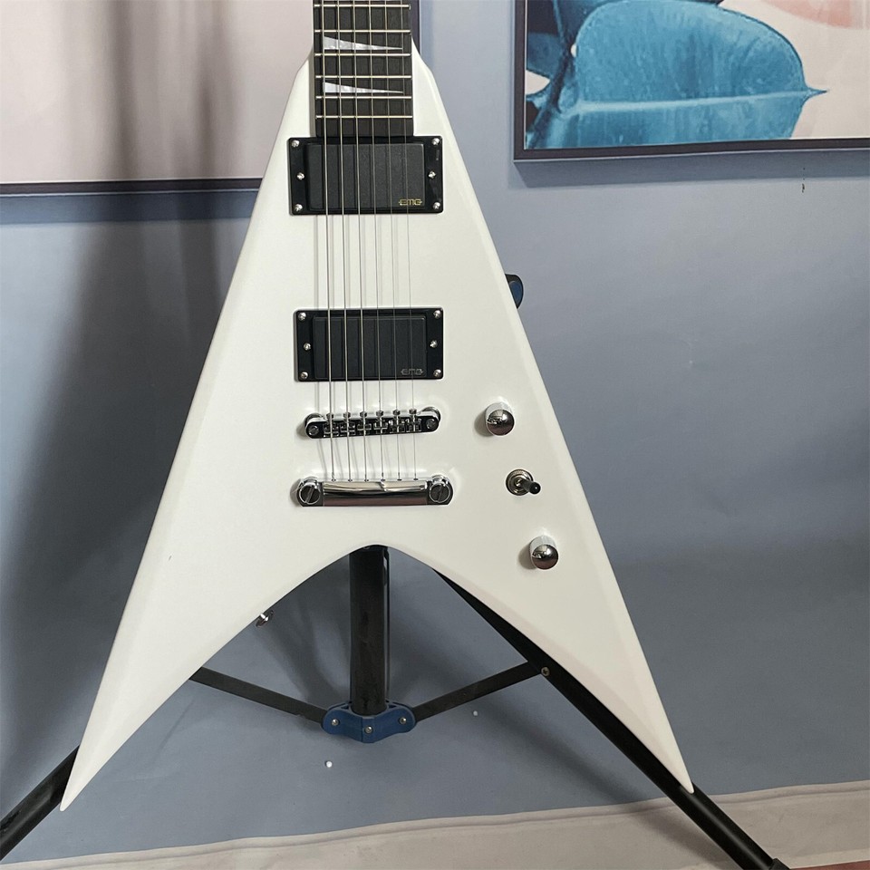 6 String Electric Guitar White V Shape Solid Body Active Pickup ...