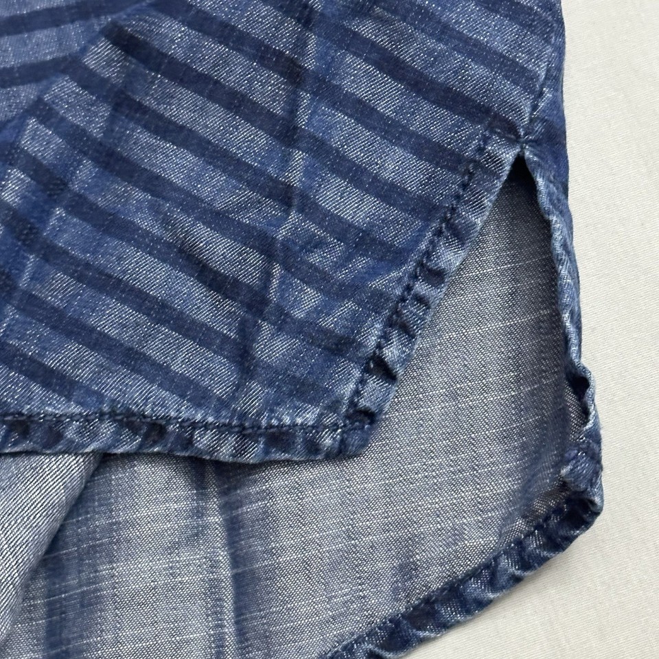 Foxcroft NYC Top Womens 12 Button Up Shirt Striped Blue Roll Tab Sleeve ...