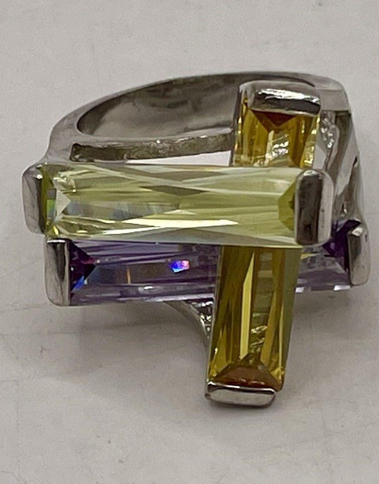 KATE BISSETT Silver Cocktail Ring Lavender Jonquil Peridot Cubic ...