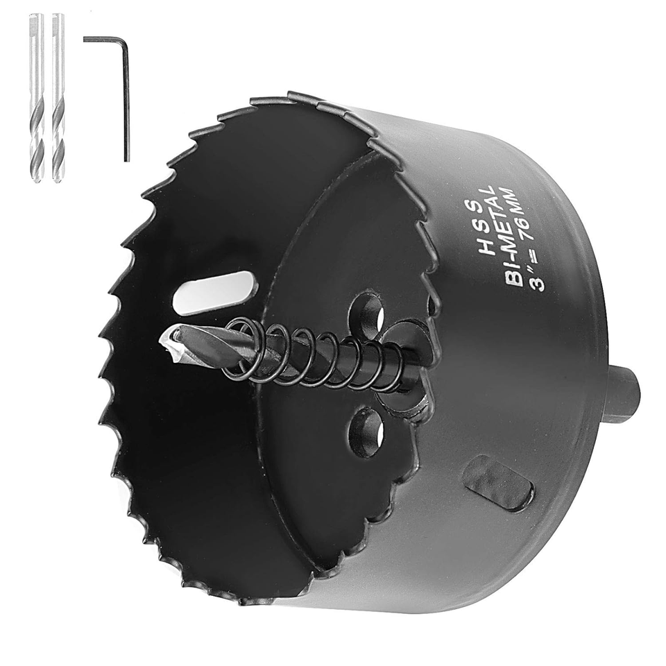 3 Inch 76 MM Black Hole Saw with Heavy Duty Arbor, Drill Bit and Hex ...
