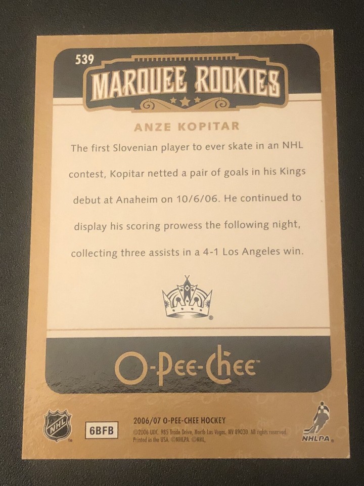 2006-07 O-Pee-Chee Anze Kopitar #539 Rookie RC | eBay