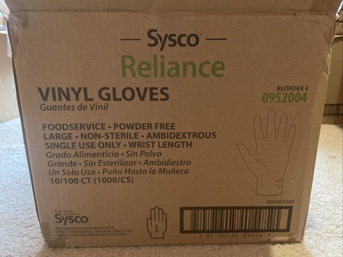 10/100Ct (1000/Cs) Sysco Reliance Vinyl Powder-Free Gloves *Large* | eBay