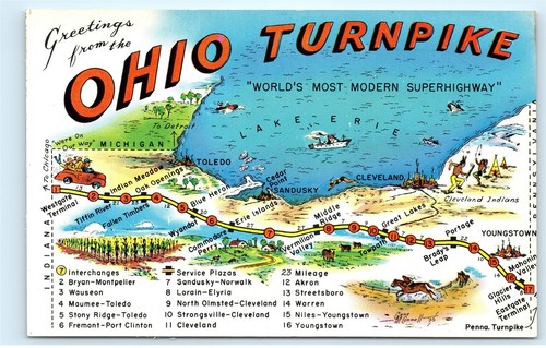 *Greetings from Ohio Turnpike Map Modern Superhighway Vintage Postcard ...