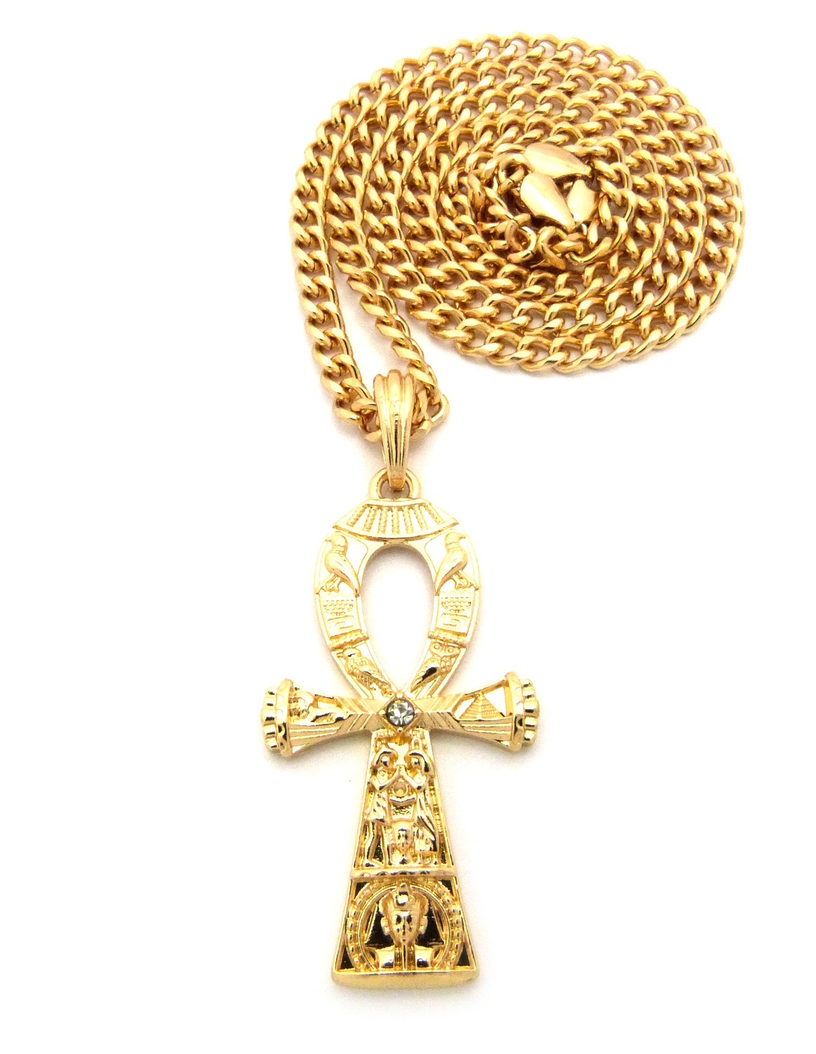 NEW ANKH CROSS PENDANT &5mm/24" CUBAN LINK CHAIN HIP HOP NECKLACE ...