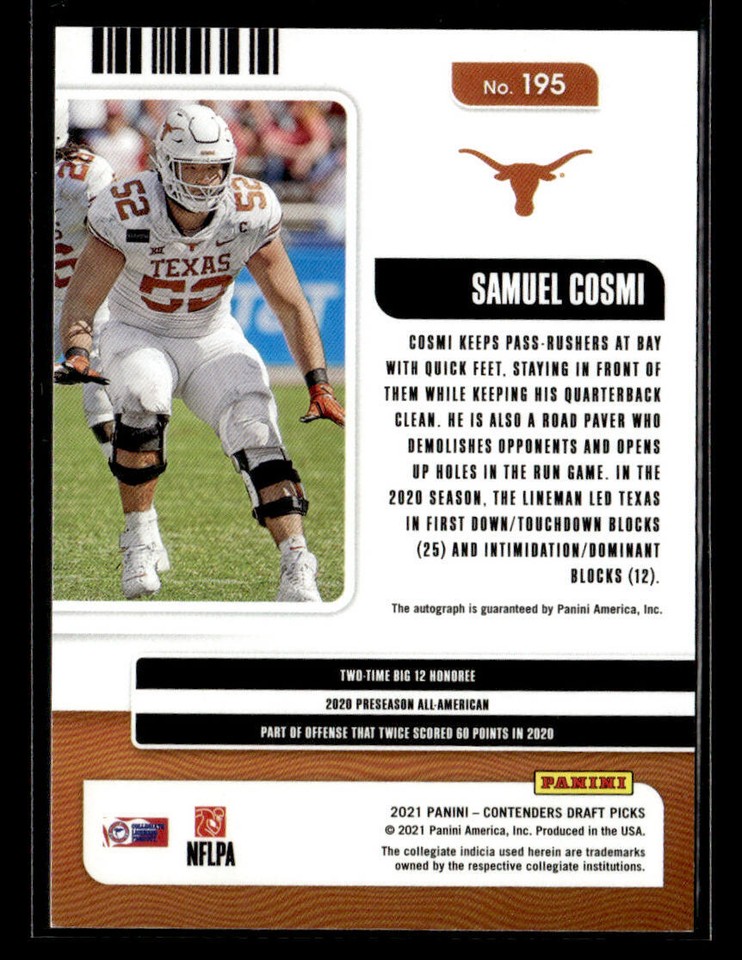 2021 Panini Contenders Draft Picks #195 Samuel Cosmi Red | eBay
