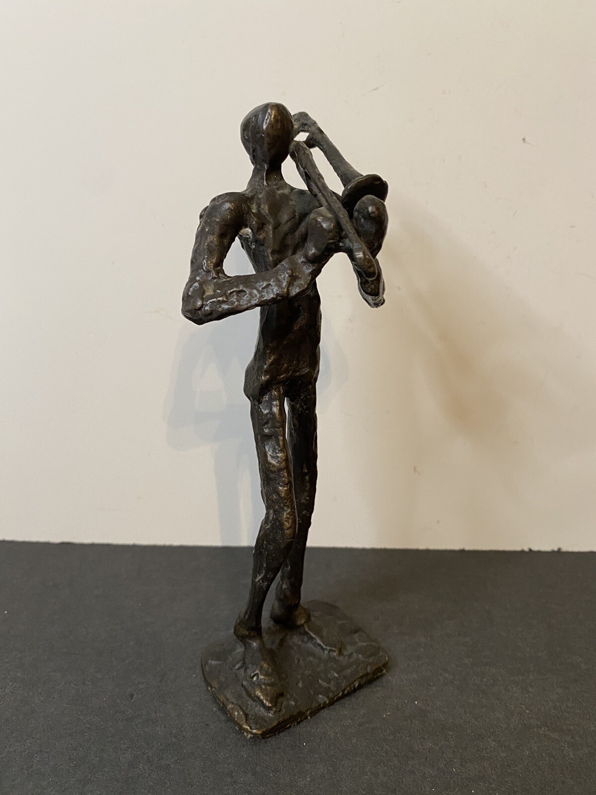 Vintage Brutalist Cast Metal Musician Slide Trombone Player Figurine 8 ...