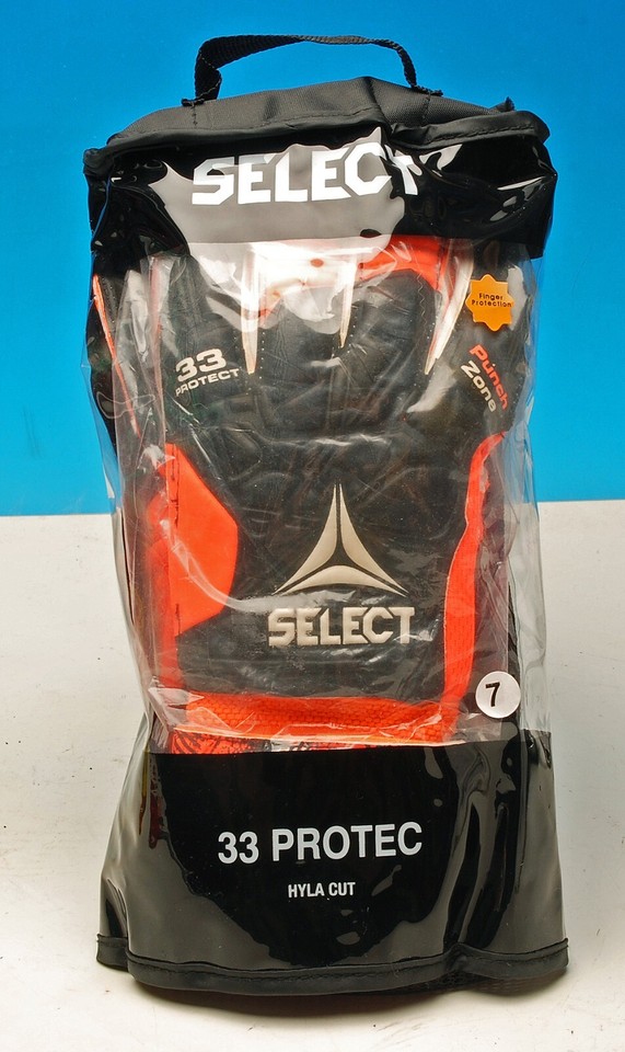 SELECT 33 PROTEC HYLA CUT BLACK & ORANGE GOALKEEPER GLOVES YOUTH SIZE 7 ...