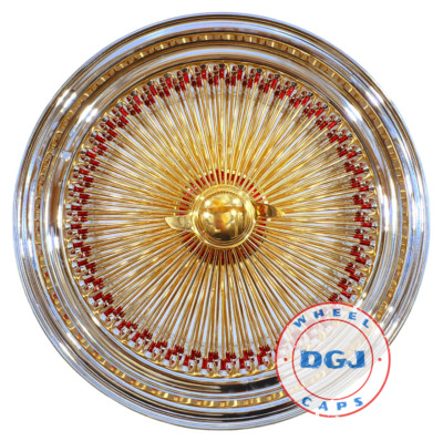 DGJ WHEELS 22x8 STD 150 Spokes Candy Red & Gold Lowrider Wire Wheel ...
