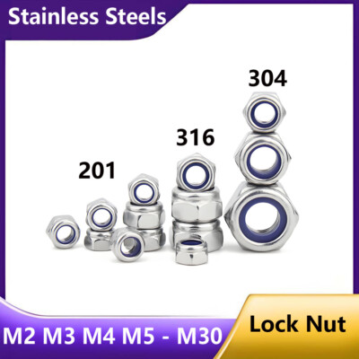 Nylon Lock Nuts Insert Lock Nut 304/316 Stainless Steels M2 M3 M4 M5 M6 ...