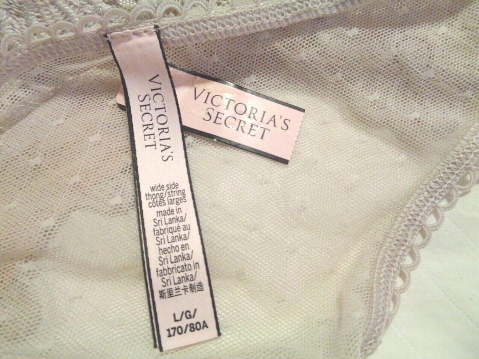 VICTORIA'S SECRET Sz L Lace Trim Wide Side Thong Panty NWT Ecru Antique ...