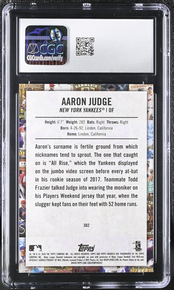 2020 Topps Archives - Nickname Poster Aaron Judge #302 CGC Gem Mint 10 ...