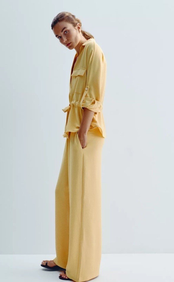 Zara Safari Shirt Yellow & Wide Leg Trousers Size L Co Ord Set Ref 3666 ...