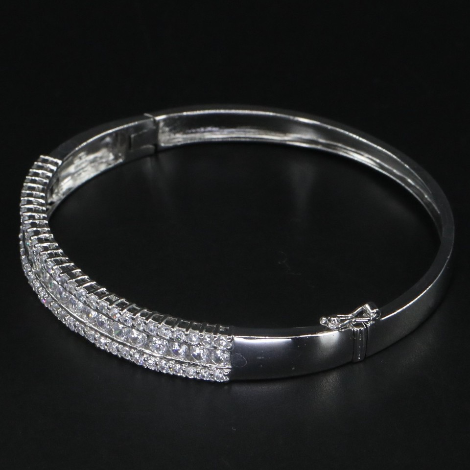 Sterling Silver RSE ROBERT SEEMAN Channel-Set White CZ 7" Bangle ...