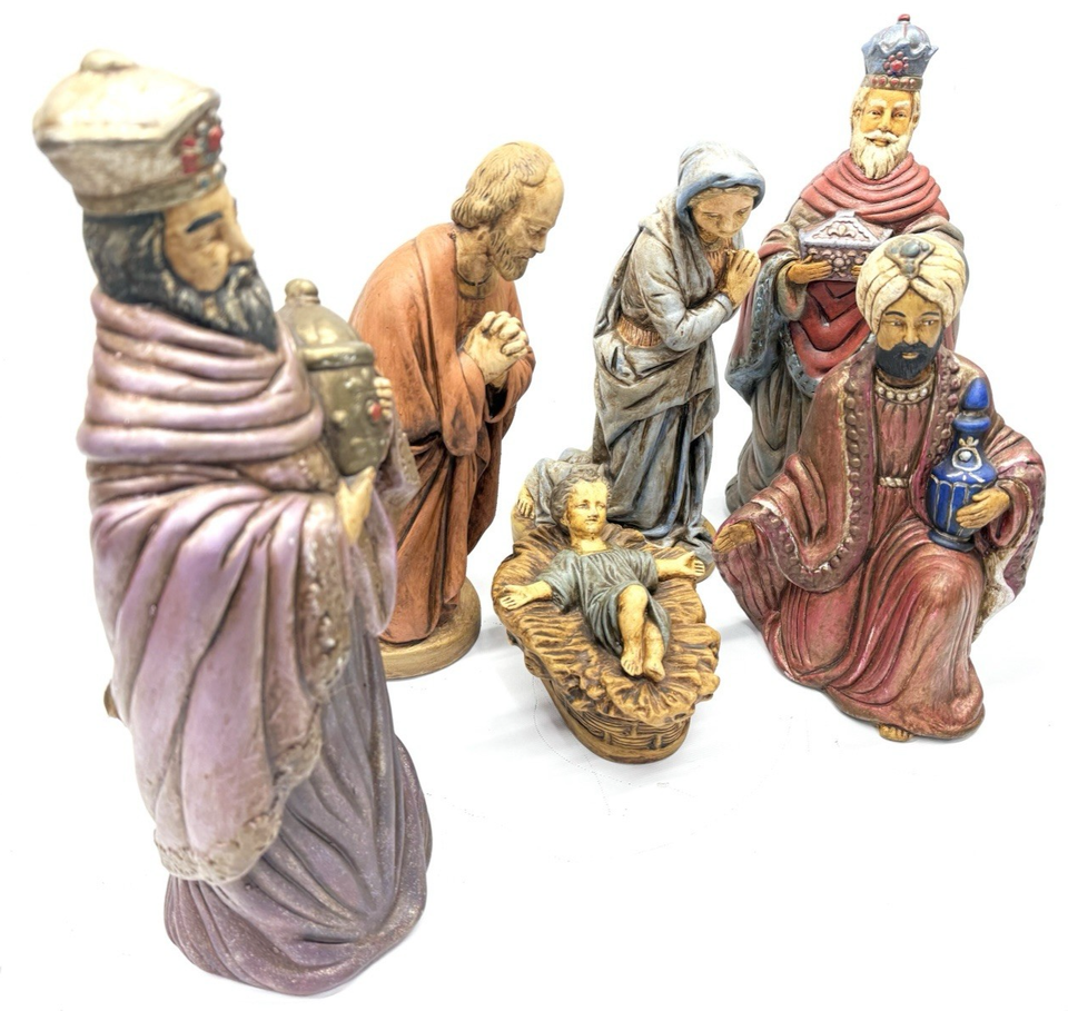 Large Scale Hand Painted Chalkware Nativity Set Kings Wise Men Baby ...