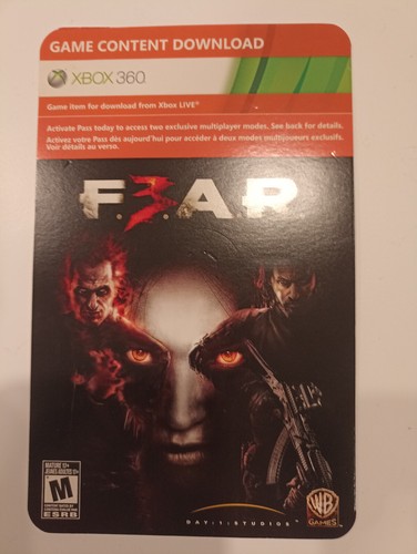 F.E.A.R. 3 F.3.A.R. Fear 3 =UNUSED DLC= (Xbox 360) ~HURRY BEFORE THE ...