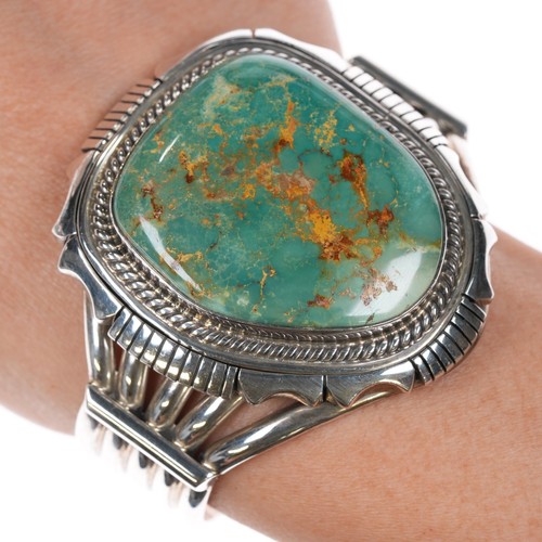 6.375" Ted Etsitty Navajo silver cuff bracelet with large Royston ...