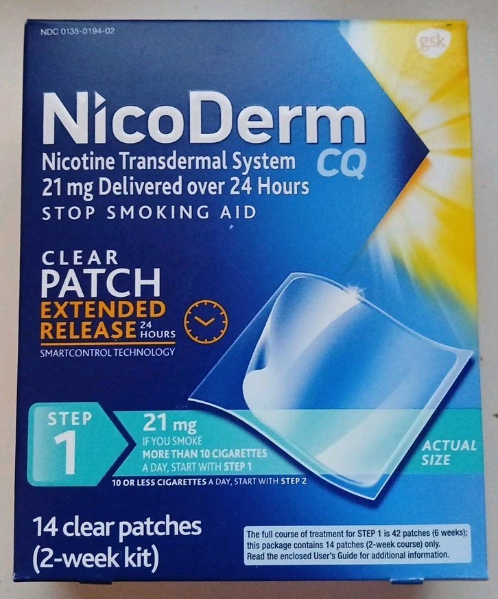 Nicoderm CQ STEP 1 Stop Smoking Aid 21 mg 14 Clear Nicotine Patches EXP ...