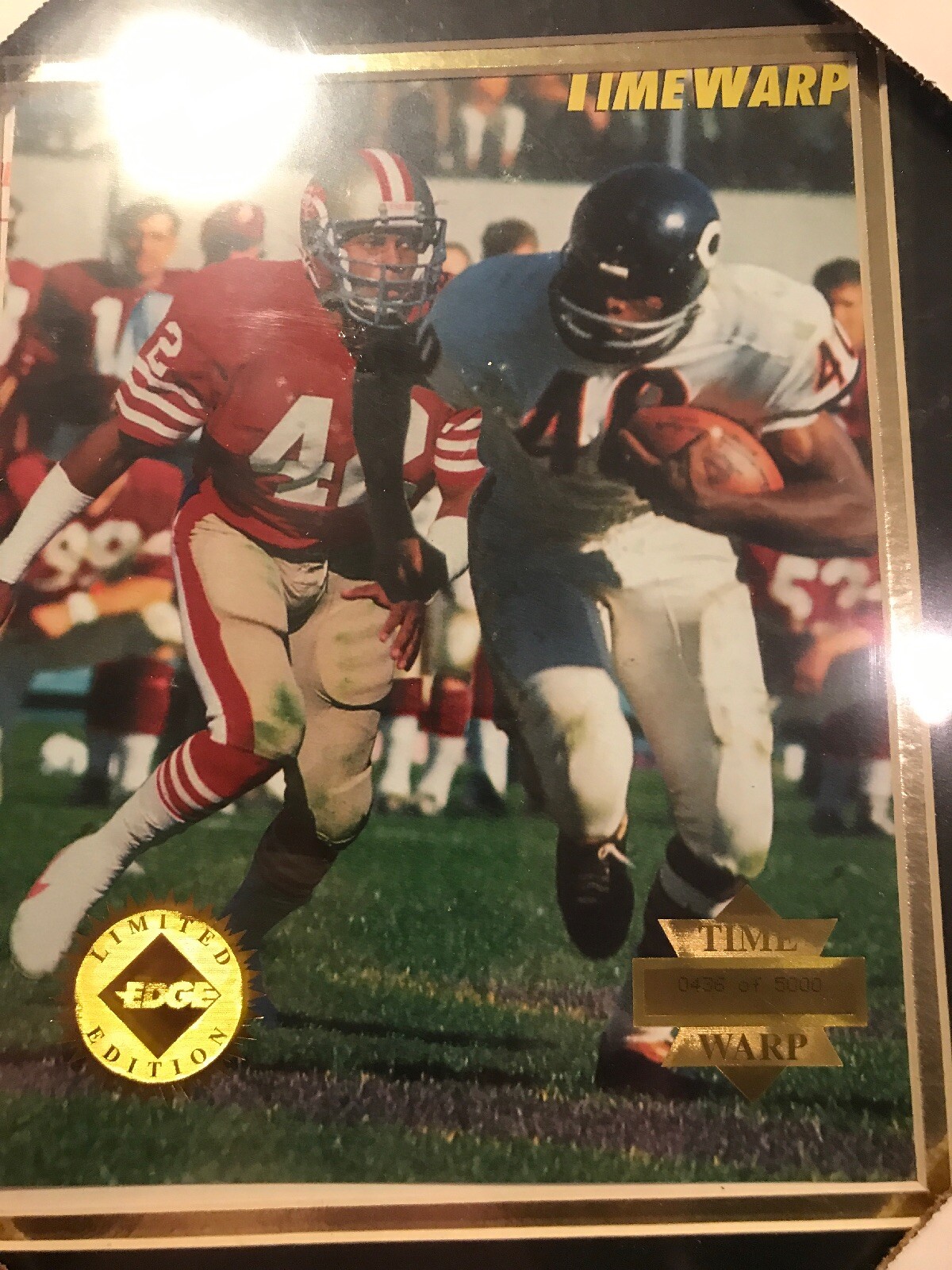 1995 Collector's Edge Time Warp Gale Sayers Ronnie Lott 8 x 10 #/d ...