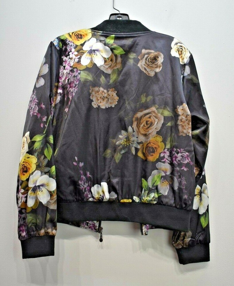 V Cristina Women Floral Print Long Rib Sleeve Full Zip Casual Bomber ...