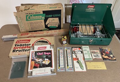 Coleman 9/1967 Camp Stove 425E w/Hi-Stand & Chef Trays & Griddle | eBay
