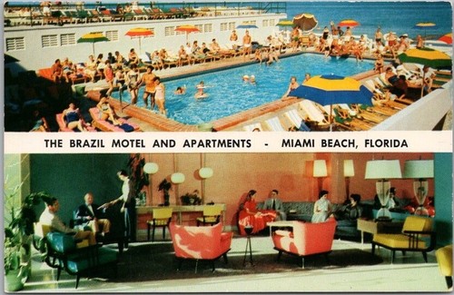 MIAMI BEACH, Florida Postcard "THE BRAZIL HOTEL AND APARTMENTS" Lounge ...