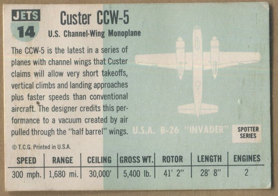 1956, Topps, Jets, #14 Custer CCW-5, U.S. Channel-Wing Plane, 16625 | eBay