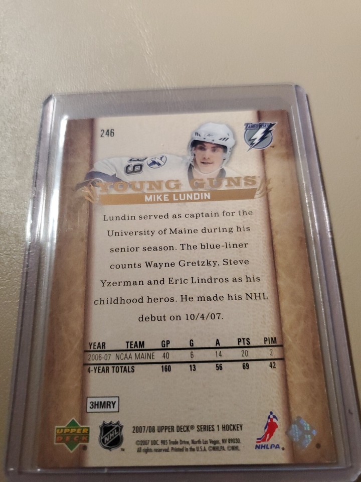 2007-08 MIKE LUNDIN YOUNG GUNS ROOKIE CARD TAMPA BAY LIGHTNING. | eBay