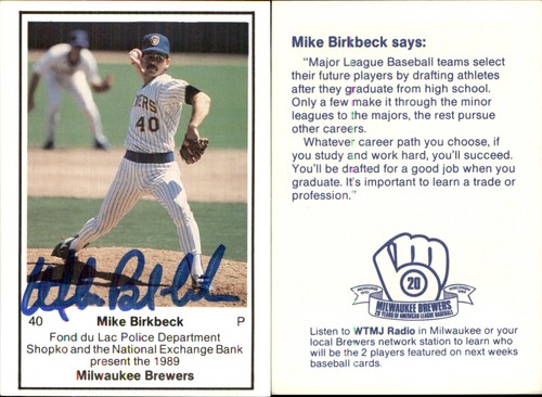 Mike Birkbeck Signed Milwaukee Brewers Police Card Auto AU | eBay