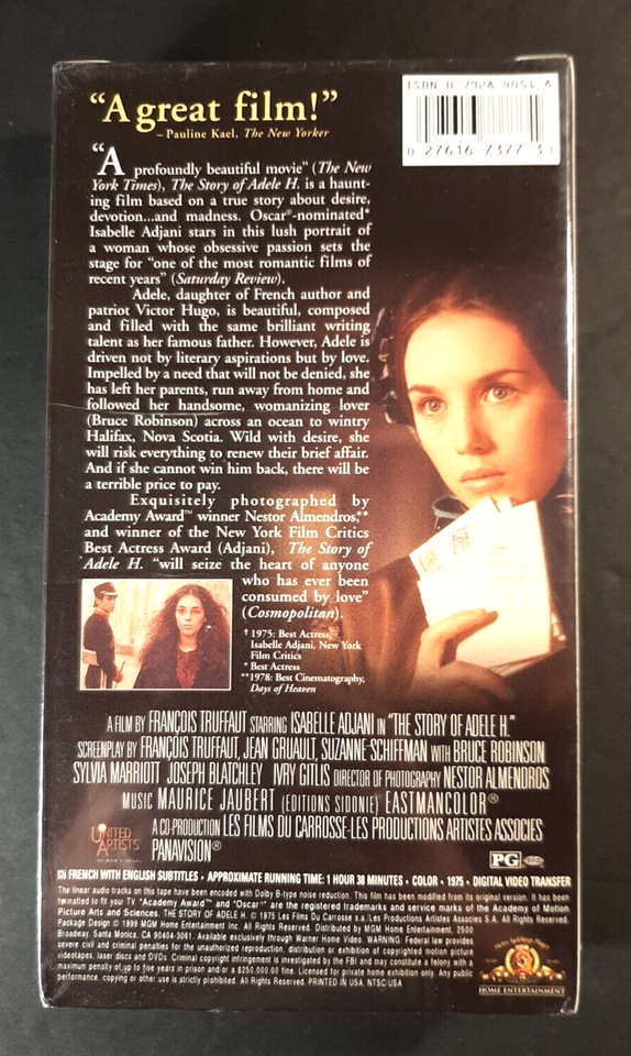 The Story of Adele H WORLD Films PG VHS Tape New Sealed 1999 MGM Award ...