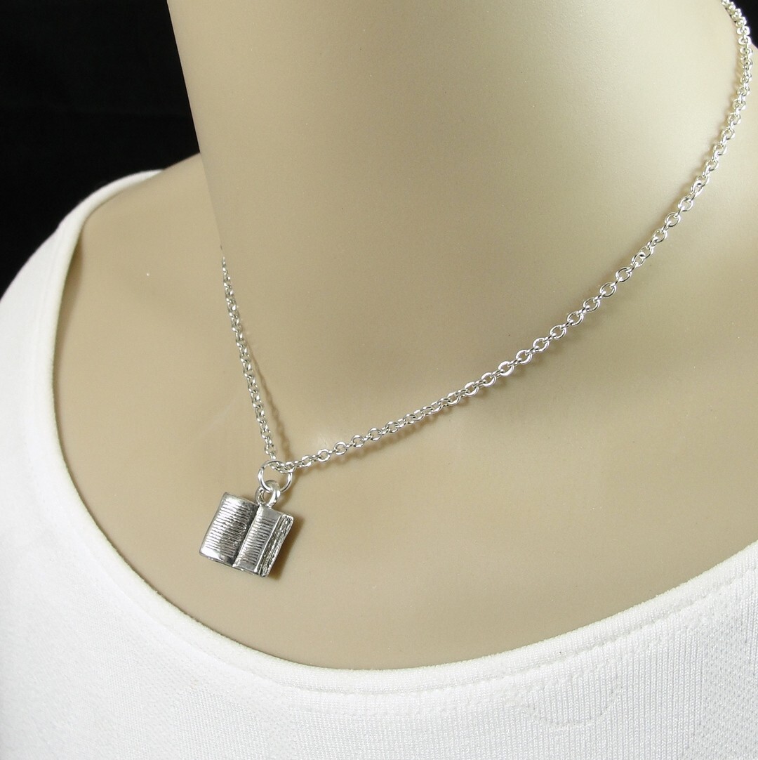 Silver Open Book Neckalce - Book Lover Charm - Book Club Gift ...