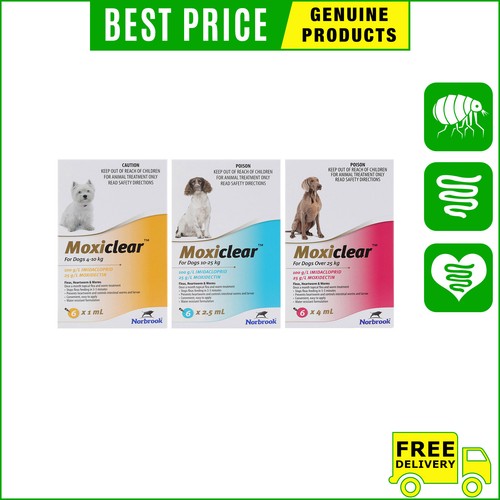 MOXICLEAR 6 Pipettes Flea Heartworm Worms Treatment for All Sizes Dogs ...