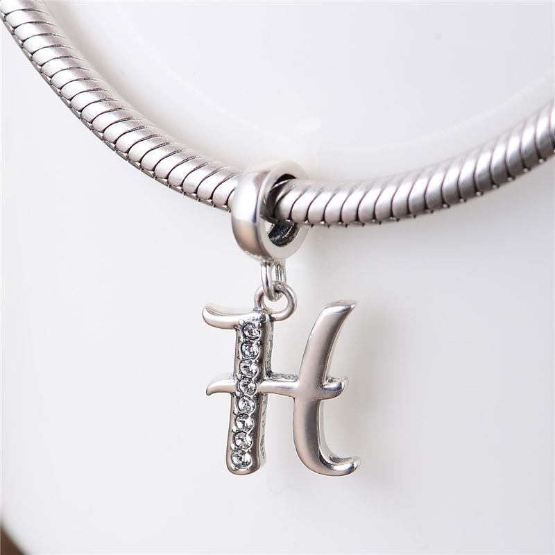 Letter 'H' Initial Pendant Charm - 925 Sterling Silver - Alphabet Charm ...