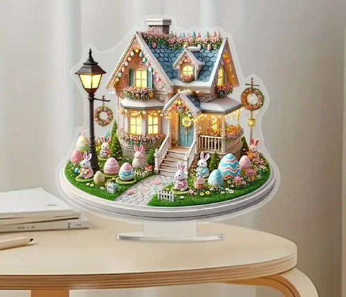 Easter Cottage Acrylic Decor, 2D Flat Tabletop Display | eBay