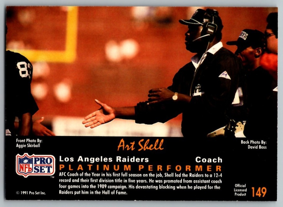 1991 PRO SET PLATINUM ART SHELL LOS ANGELES RAIDERS #149 | eBay