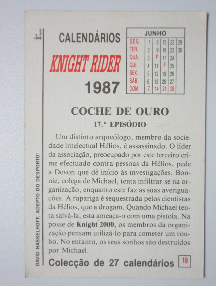 KNIGHT RIDER DAVID HASSELHOFF POCKET CALENDAR CARD f | eBay