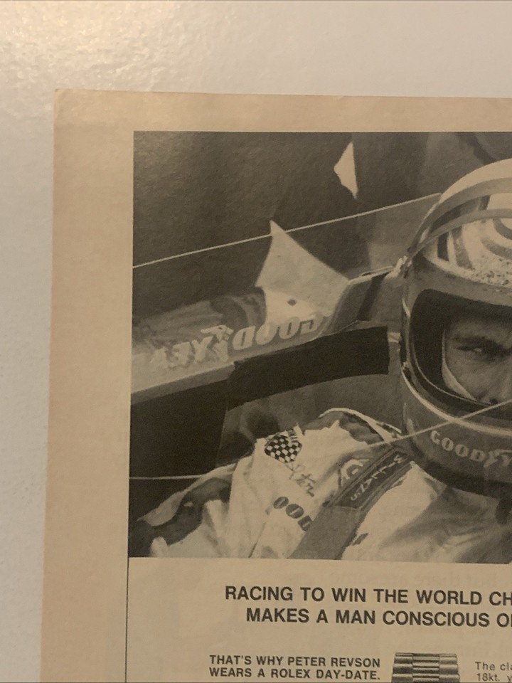 1973 Rolex Day-Date Watch PRINT AD Peter Revson Formula 1 Auto Racing ...