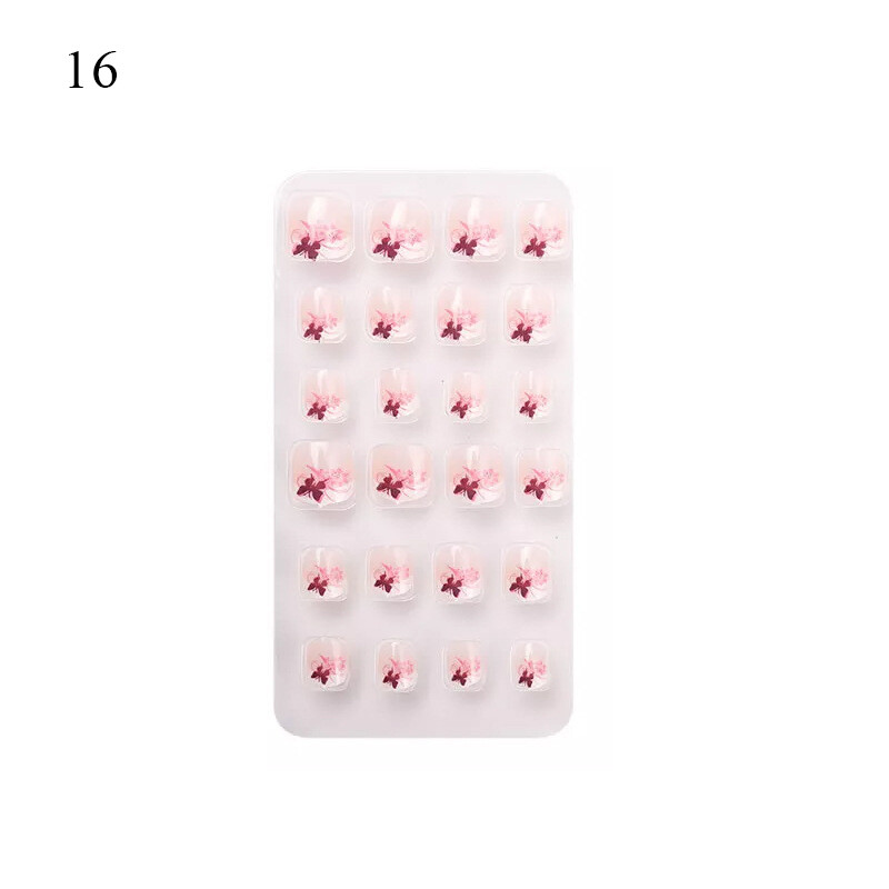24Pcs Kids Childrens Girls Fake Stick Press On False Finger Nail Cover ...