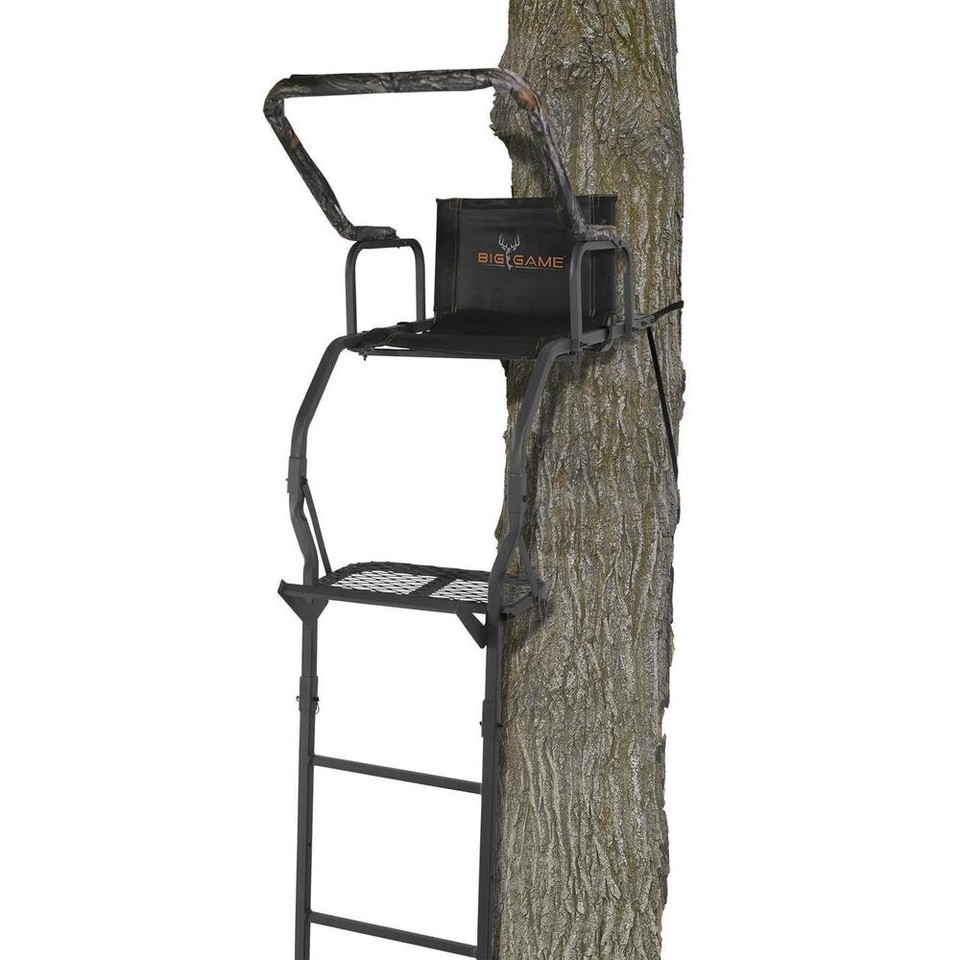 17' Black Steel 1 Person Hunting Ladder Treestand Flip Back Padded ...