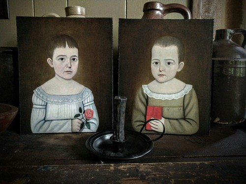 Colonial Reproduction Portraits on 8x10 Canvas Primitive Folk Art Early ...