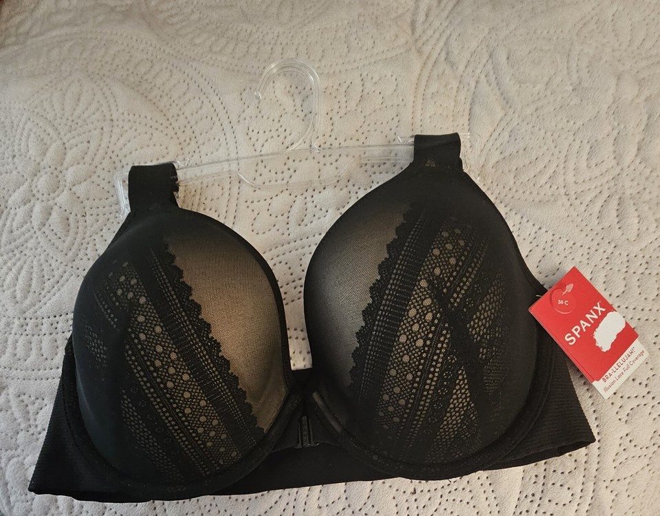 Spanx BRA-LLELUJAH Illusion Lace Full Coverage Bra Black Sz 34B 34C 36B ...
