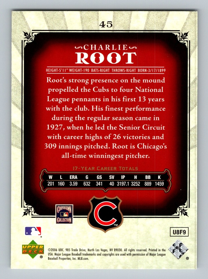 2006 SP Legendary Cuts #45 Charlie Root Excellent | eBay