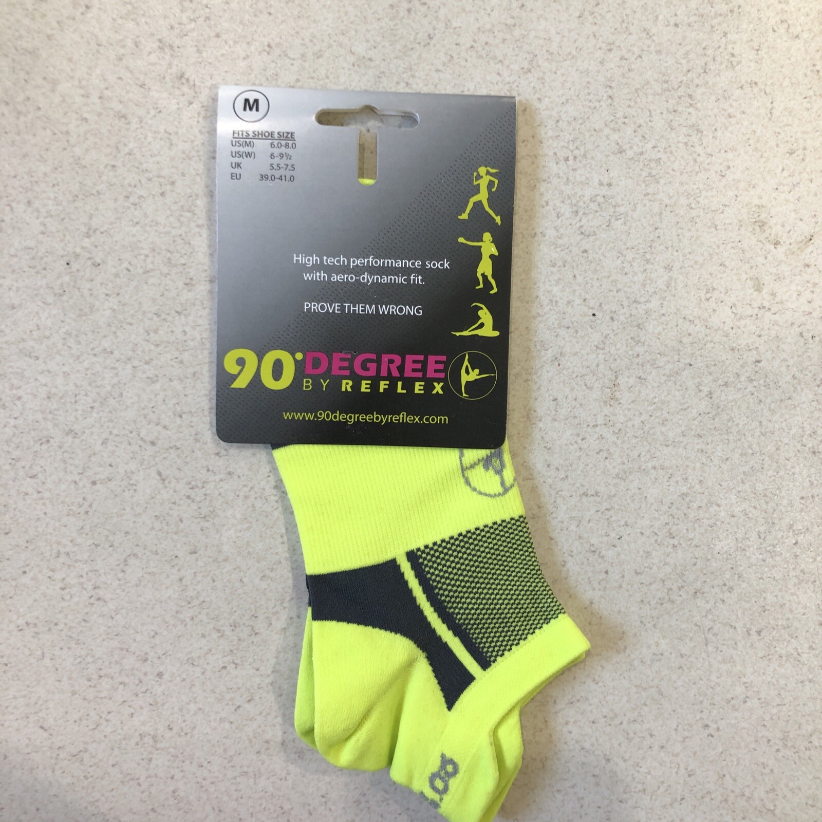 90 Degree by Reflex Women's Socks Neon Yellow/Black, Medium - 1 Pair | eBay