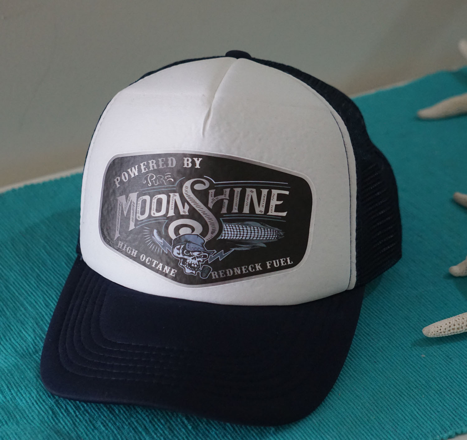 POWERED BY MOONSHINE REDNECK FUEL TRUCKER CAP HAT MESH SNAPBACK HOT ROD ...