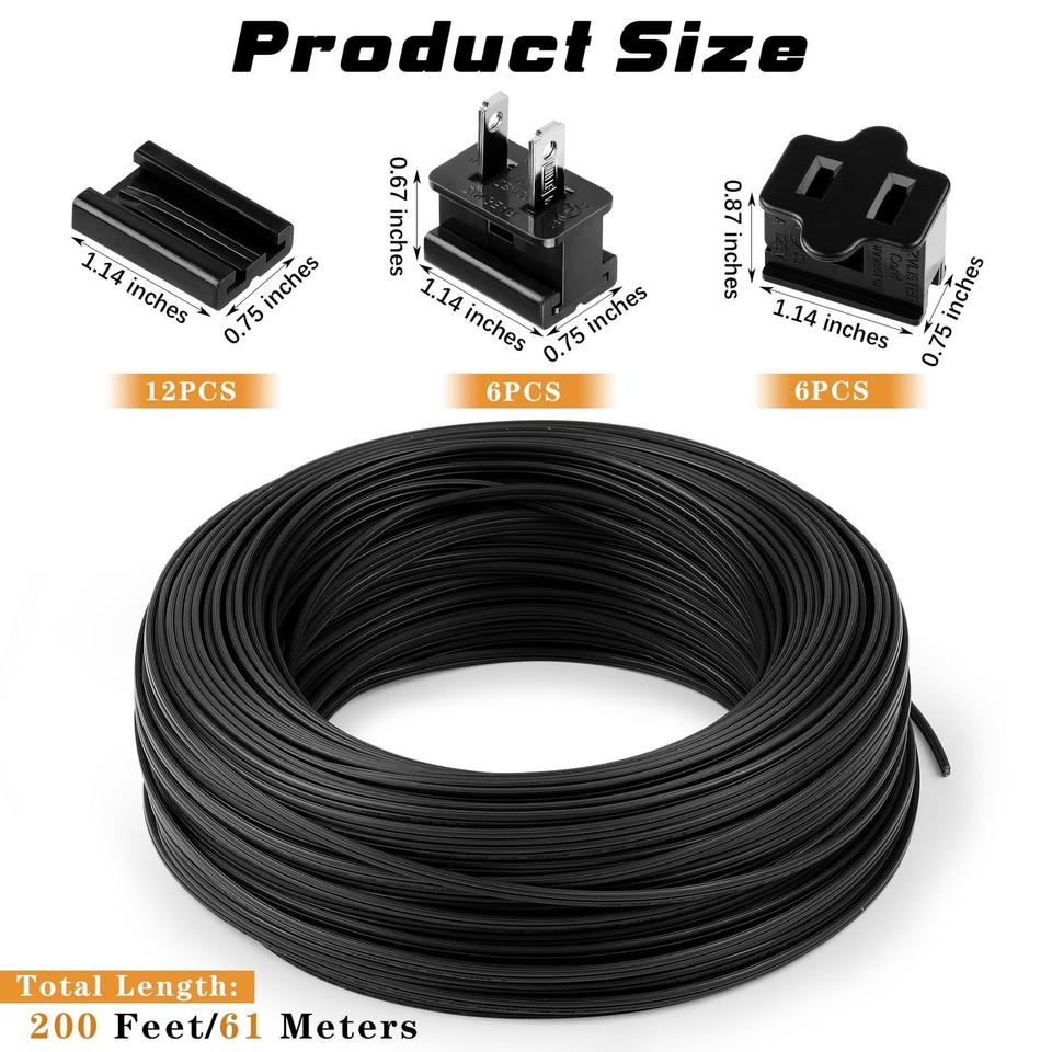 Aodaer 200FT Christmas SPT-1 Electric Wire 18AWG Zip Cord Vampire Plugs ...