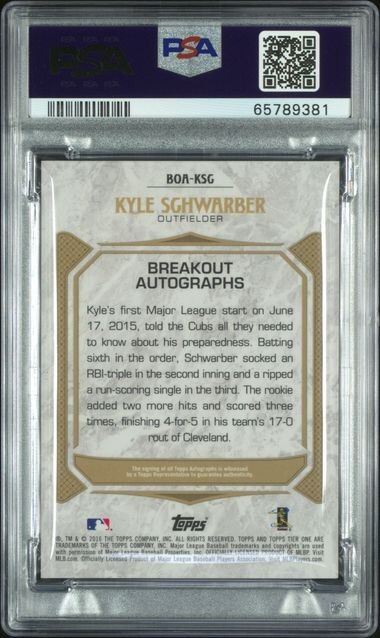 Kyle Schwarber 2016 Topps Tier One Copper Ink Breakout Auto /25 PSA 10 ...