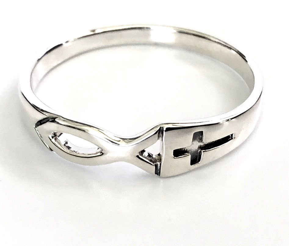 Sterling Silver Jesus Fish Cross Christian Ring Size 12 Or 13 | eBay
