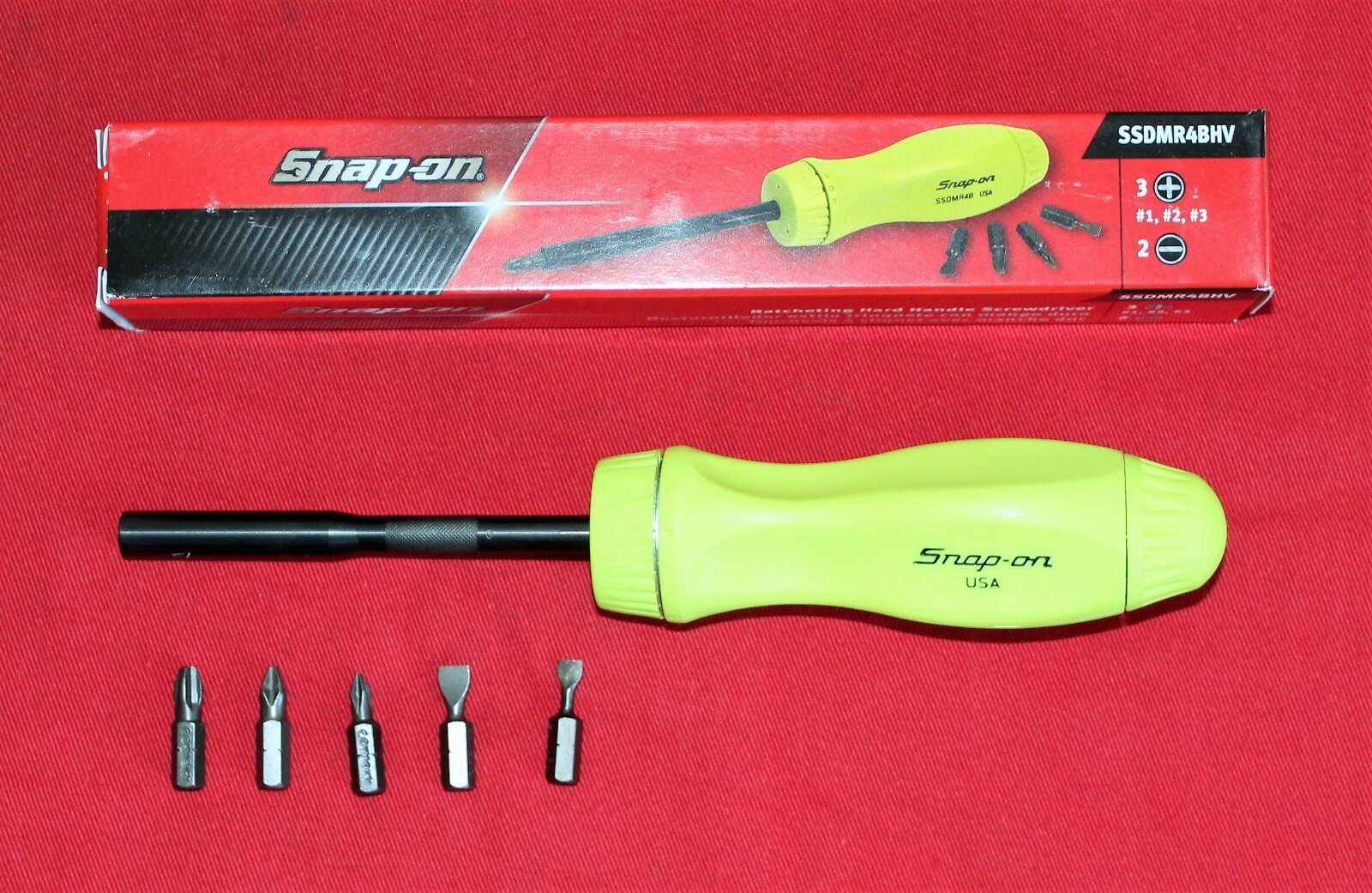 Snap on Hi Visibility Ratcheting Screwdriver SSDMR4BHV 5 Bits Ssdmr4b ...