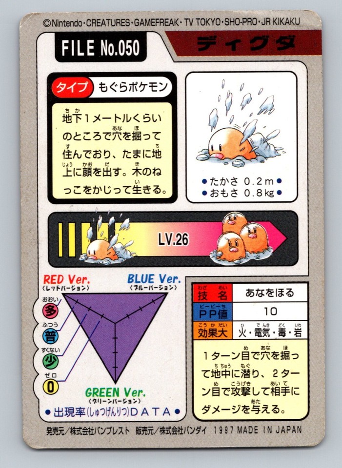 Pokemon Card Japanese - Diglett No. 050 - Bandai Carddass | eBay
